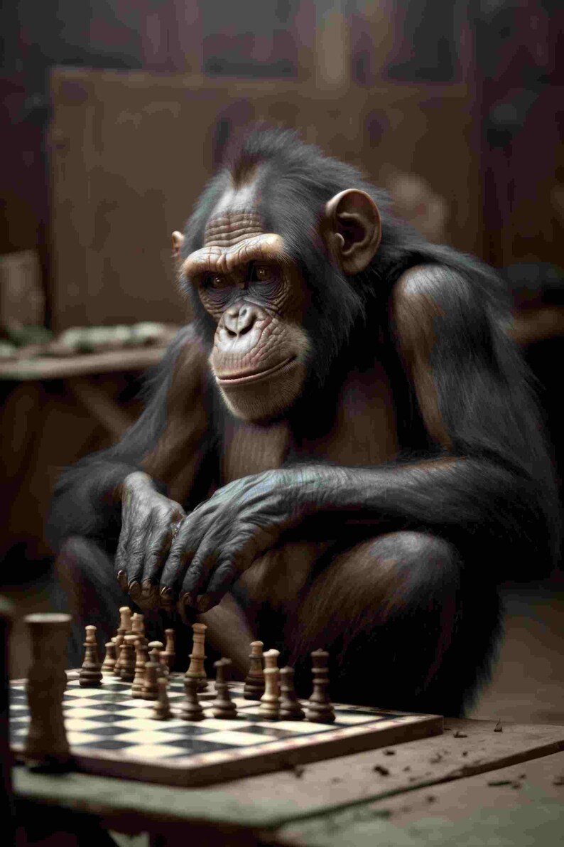 Chimpanzee Playing Chess Posters Prints Wall Art Modern Home Room Bar ...
