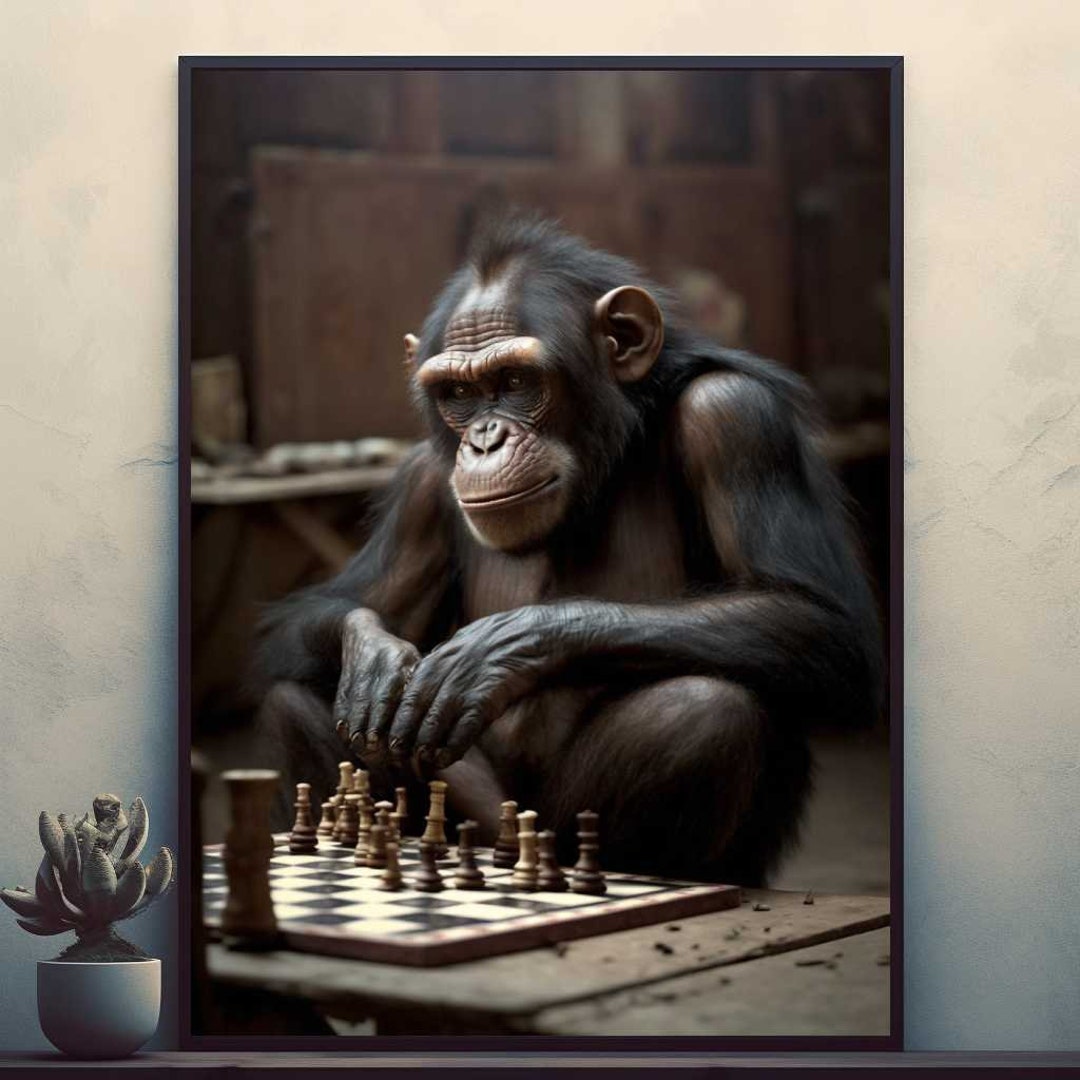 Chimpanzee Playing Chess Posters Prints Wall Art Modern Home Room Bar ...