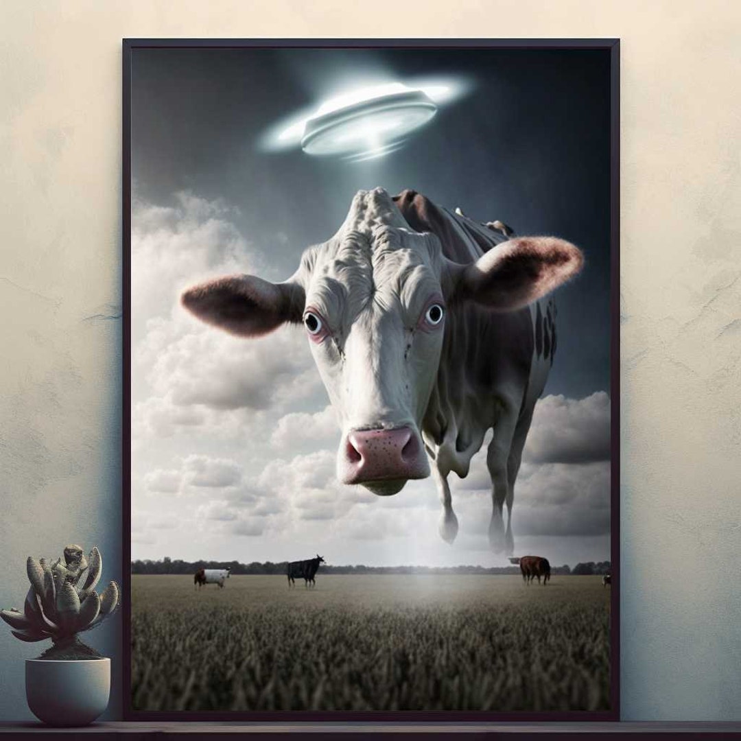 Aliens Abduct a Cow Posters Prints Wall Art Modern Home Room Bar Decor ...