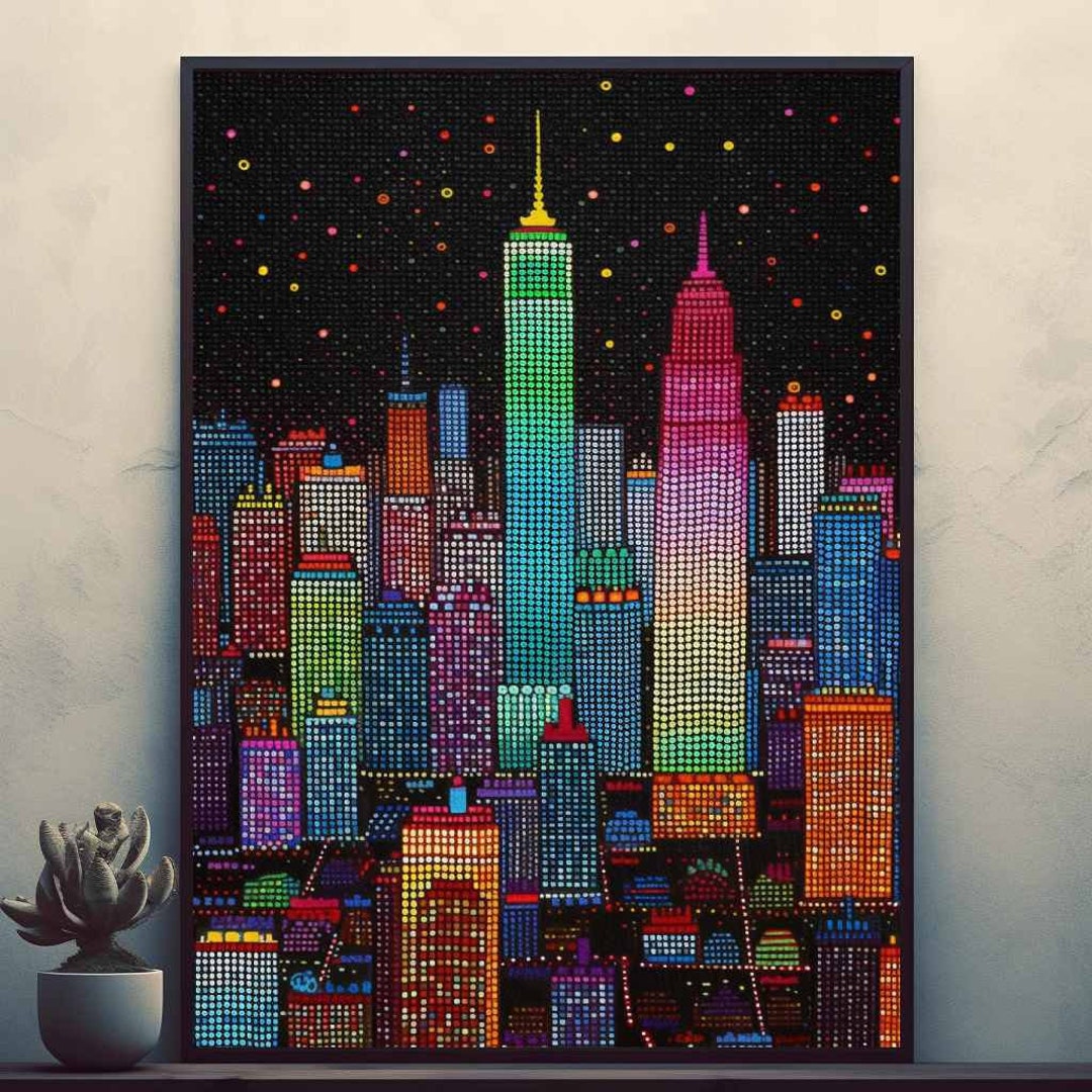 Dot Matrix City Design Posters Prints Wall Art Modern Home Room Bar ...
