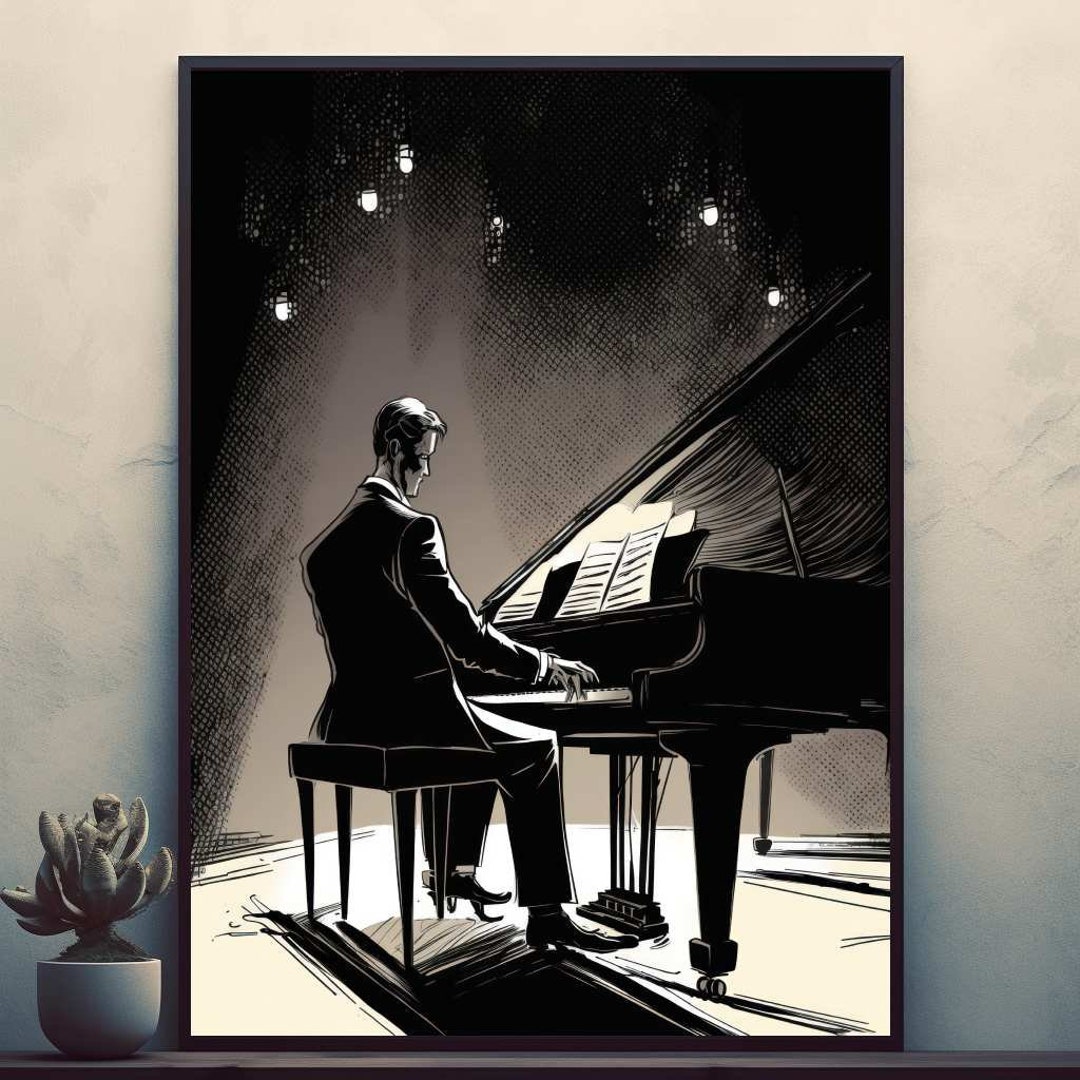 A Man on a Piano Posters Prints Wall Art Modern Home Room Bar Decor ...
