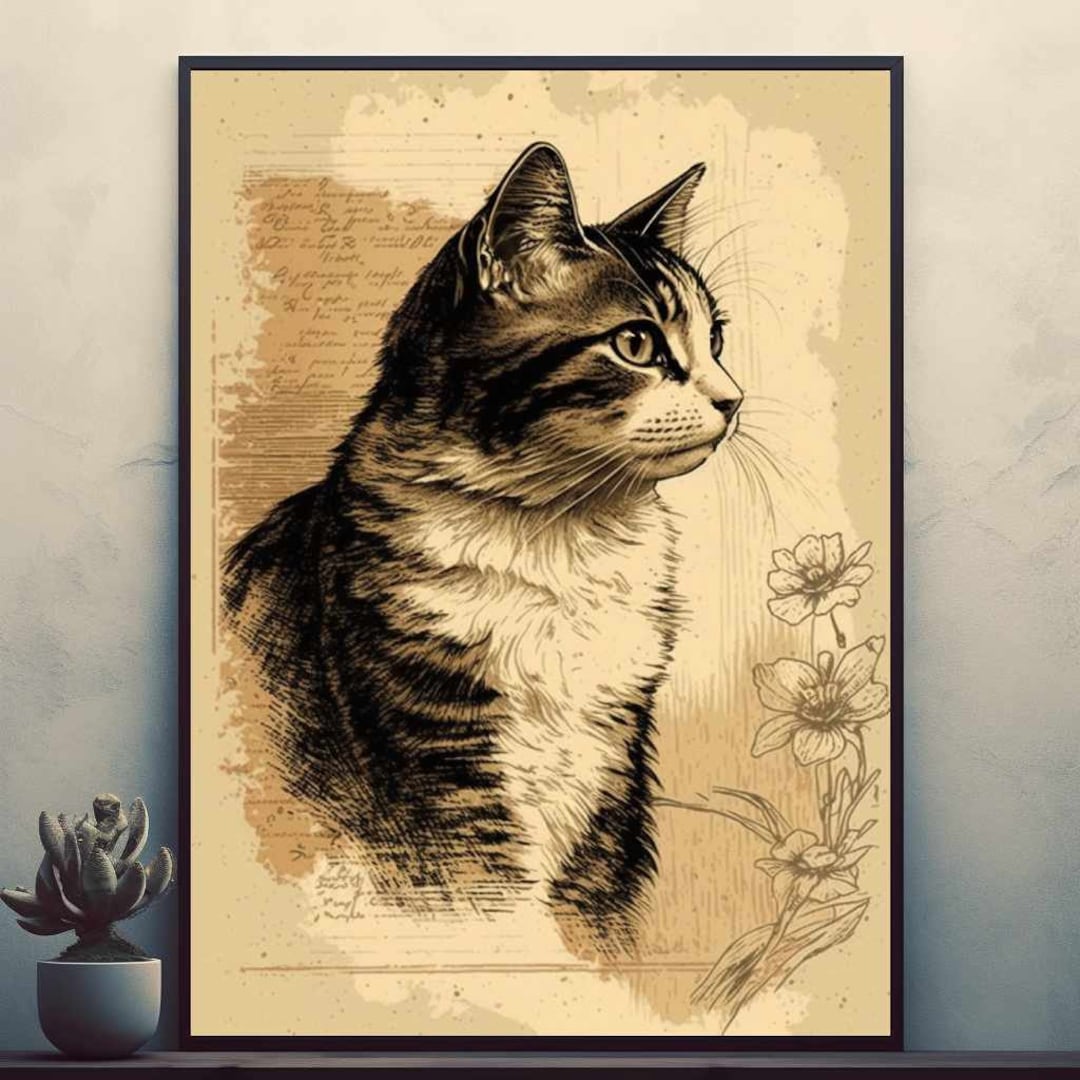 Calico Cat Sketch Posters Prints Wall Art Modern Home Room Bar Decor ...