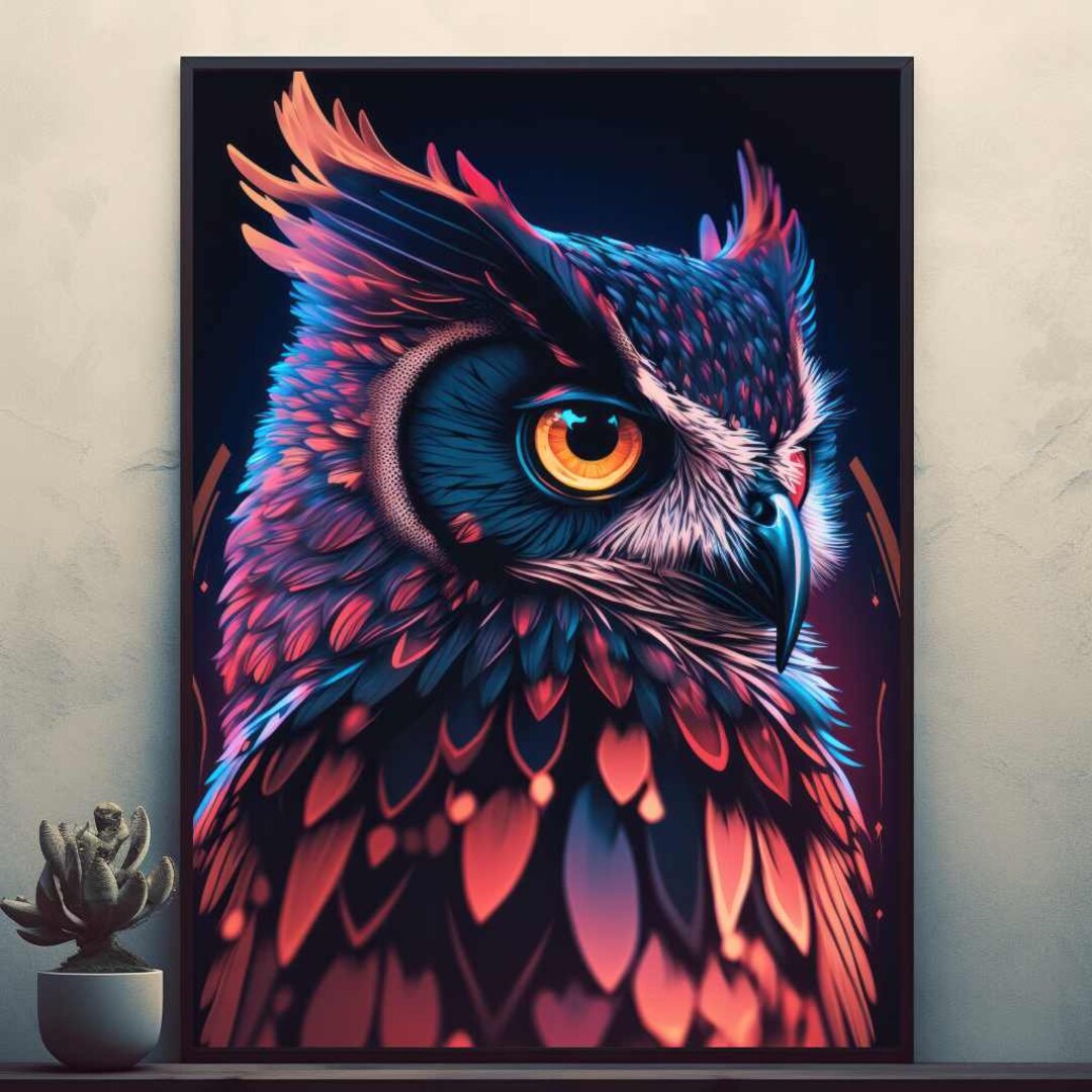 Neon Owl Posters Prints Wall Art Modern Home Room Bar Decor Painting ...