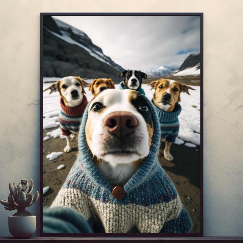 Dogs Taking Selfie Posters Prints Wall Art Modern Home Room Bar Decor ...