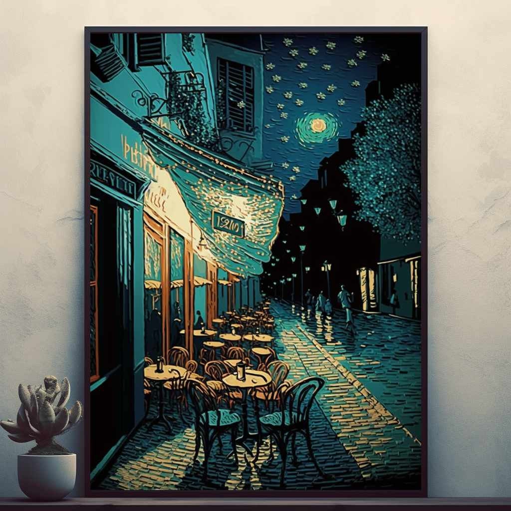 Cafe Terrace at Night Posters Prints Wall Art Modern Home Room Bar ...
