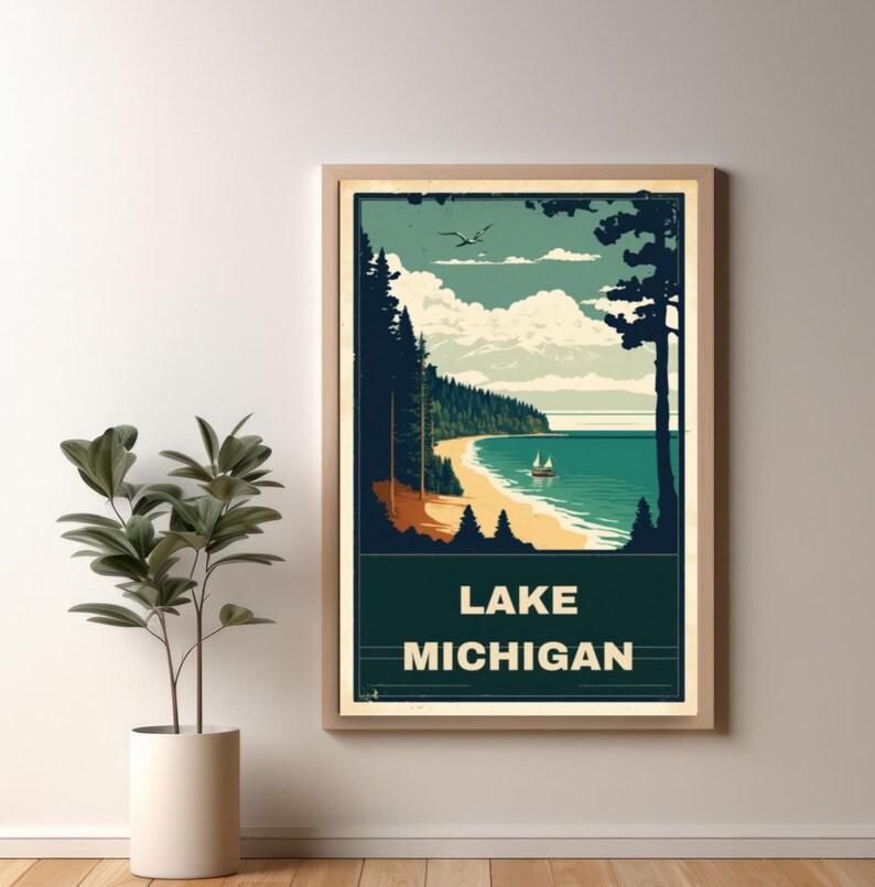 Lake Michigan Travel Poster Posters Prints Wall Art Modern Home Room ...