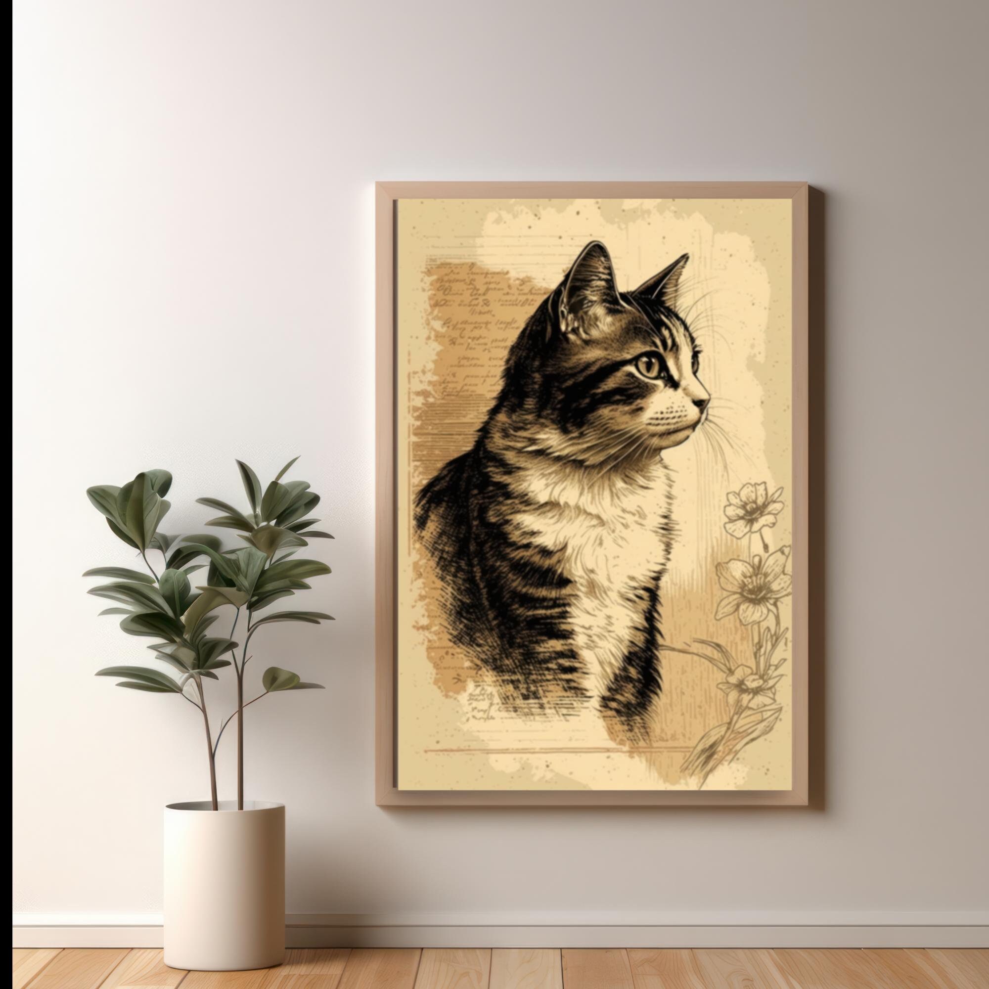 Calico Cat Sketch Posters Prints Wall Art Modern Home Room Bar Decor ...