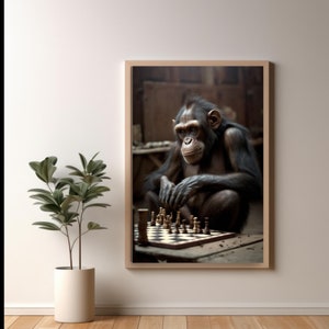 Chimpanzee Playing Chess Posters Prints Wall Art Modern Home Room Bar ...