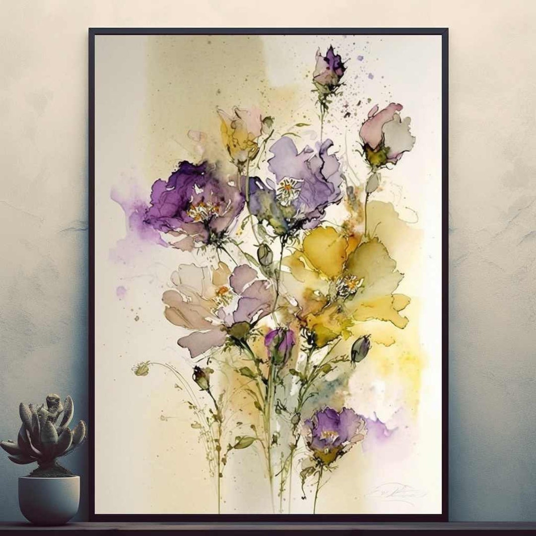 Flowers on Linen Posters Prints Wall Art Modern Home Room Bar Decor ...