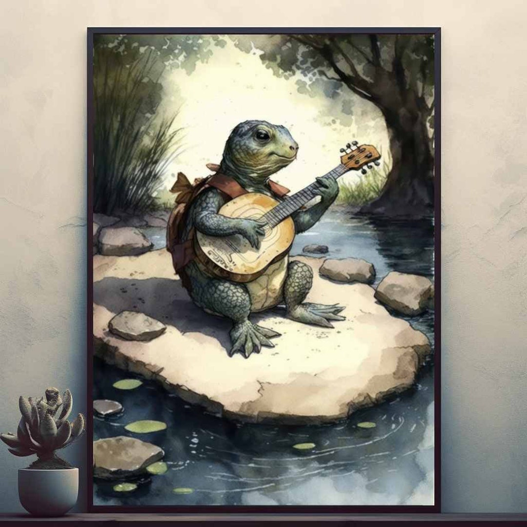 Turtle Playing Guitar Posters Prints Wall Art Modern Home Room Bar ...