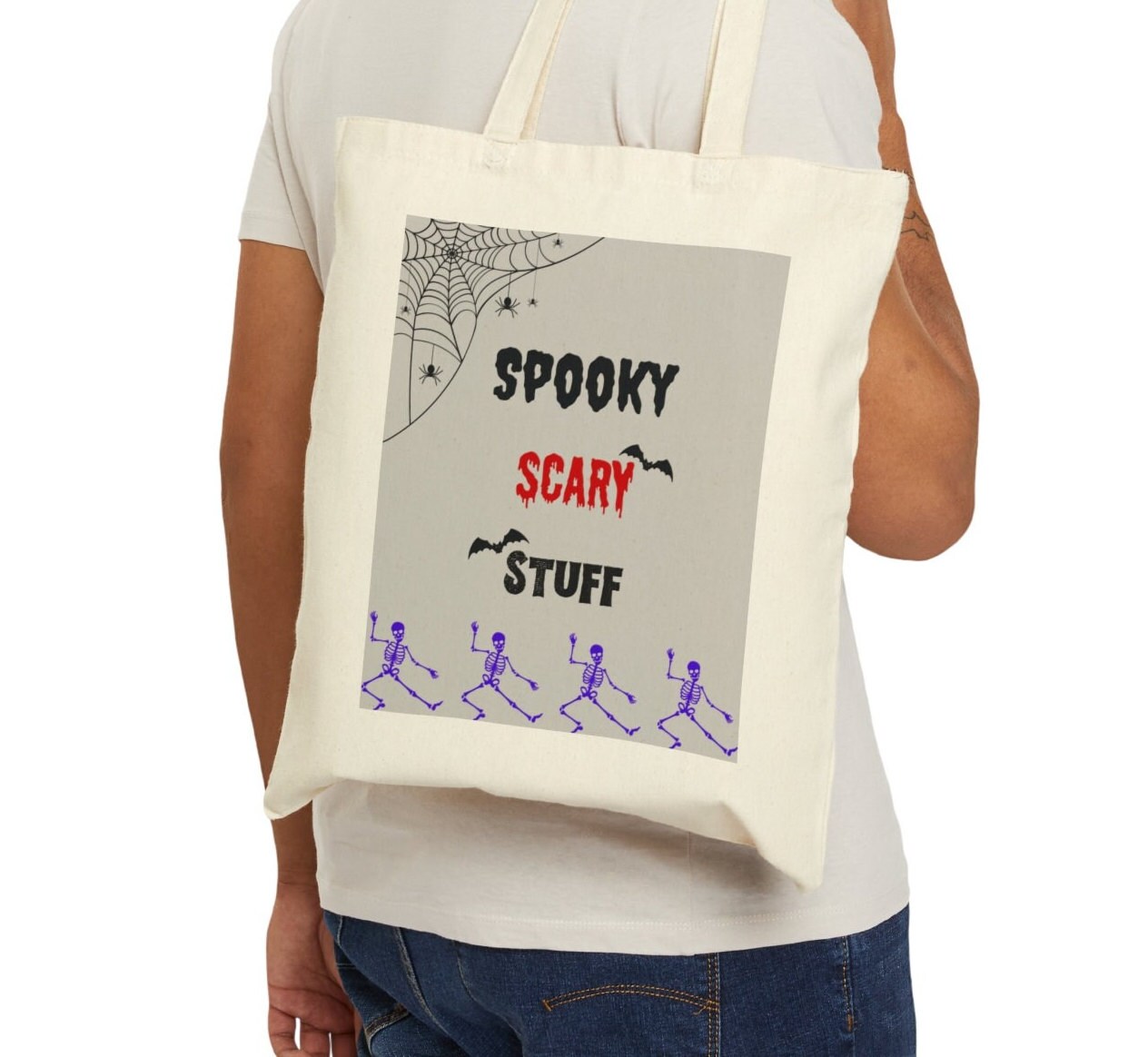 Spooky Scary Stuff Tote Bag, Halloween Tote Bag, Skeleton Tote Bag ...