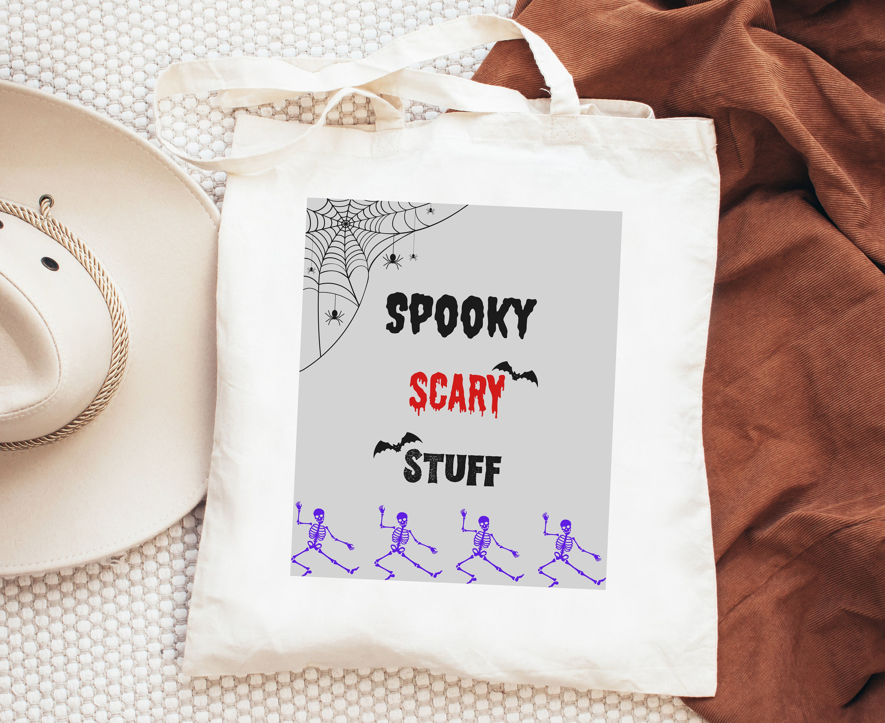 Spooky Scary Stuff Tote Bag, Halloween Tote Bag, Skeleton Tote Bag ...