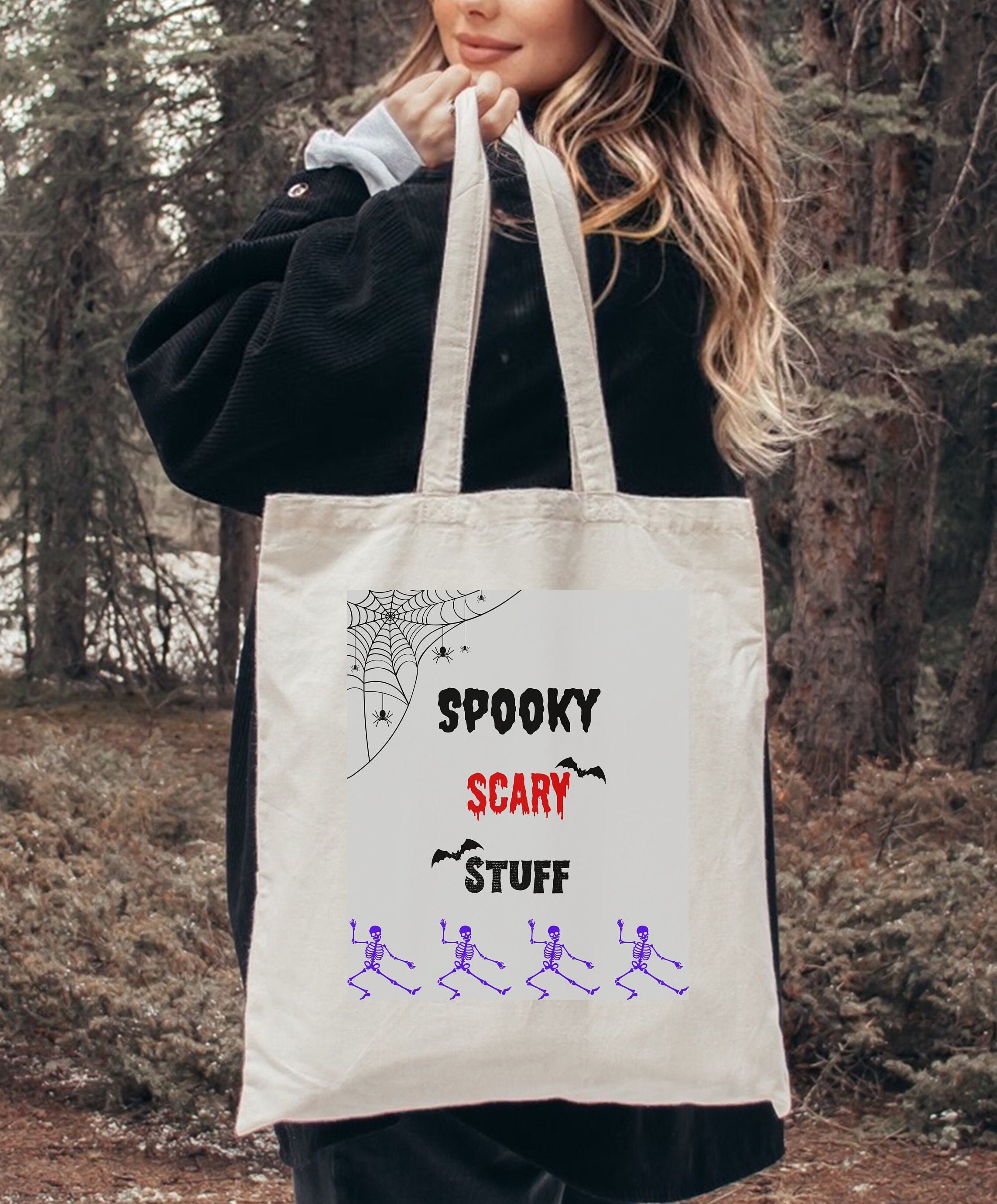 Spooky Scary Stuff Tote Bag, Halloween Tote Bag, Skeleton Tote Bag ...