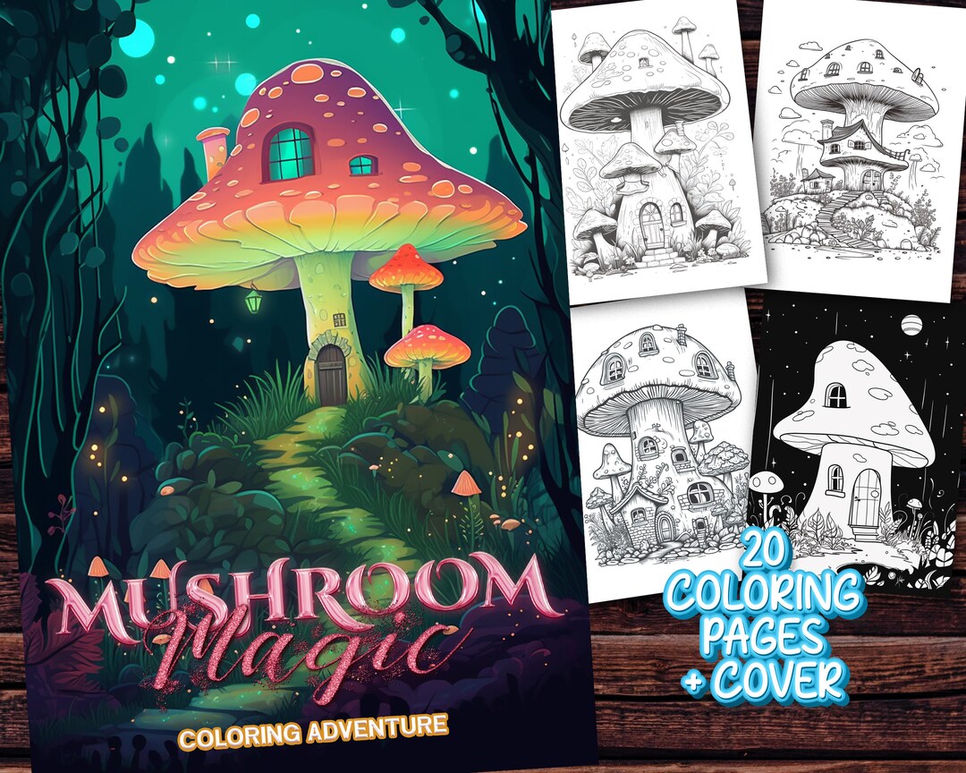 Mushroom Magic Coloring Book, Adults, Kids Instant Download Grayscale ...