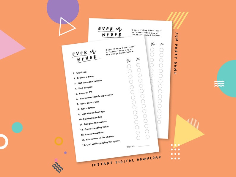 Ever or Never Party Game | Fun Family Activity (digital Print) - Etsy