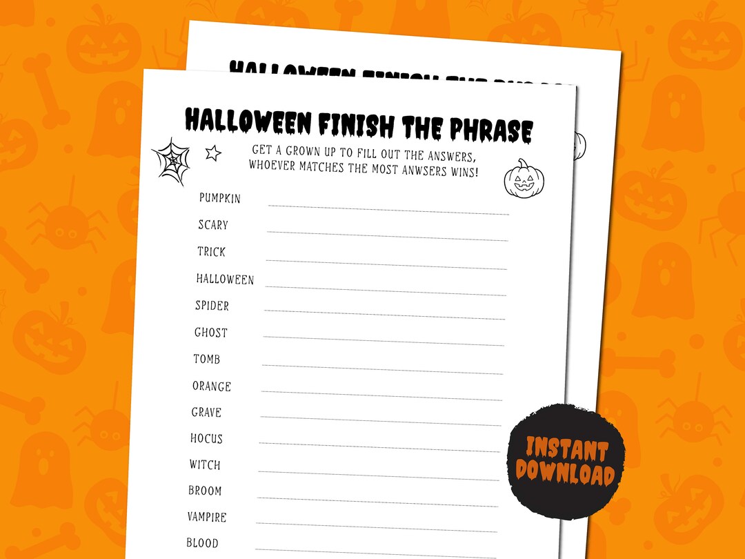 Halloween Finish the Phrase Game | Printable Party Activity (digital ...