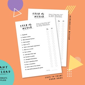 Ever or Never Party Game | Fun Family Activity (digital Print) - Etsy