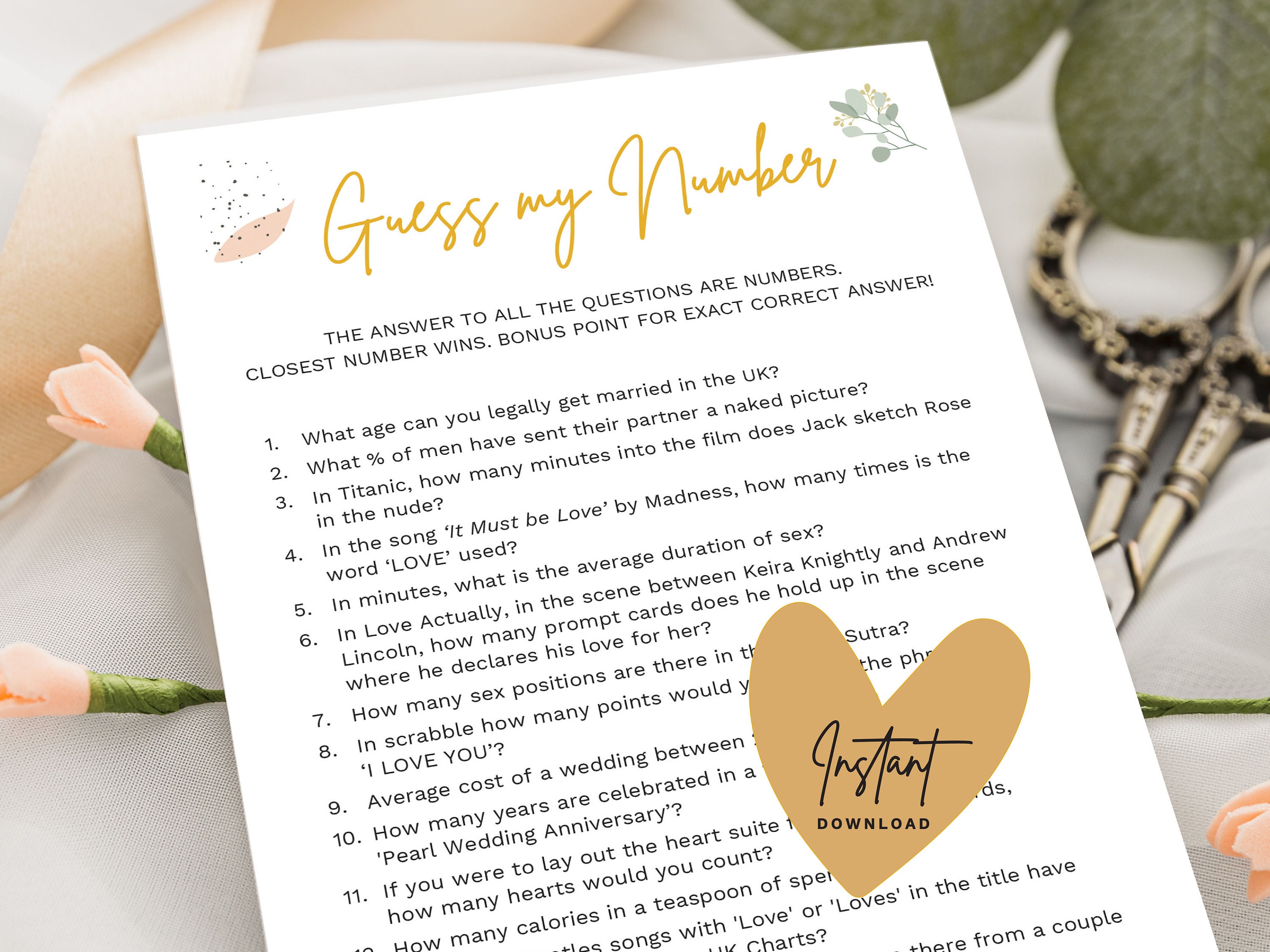 Guess My Number Hen Party Game | Bachelorette, Bridal Shower (instant ...
