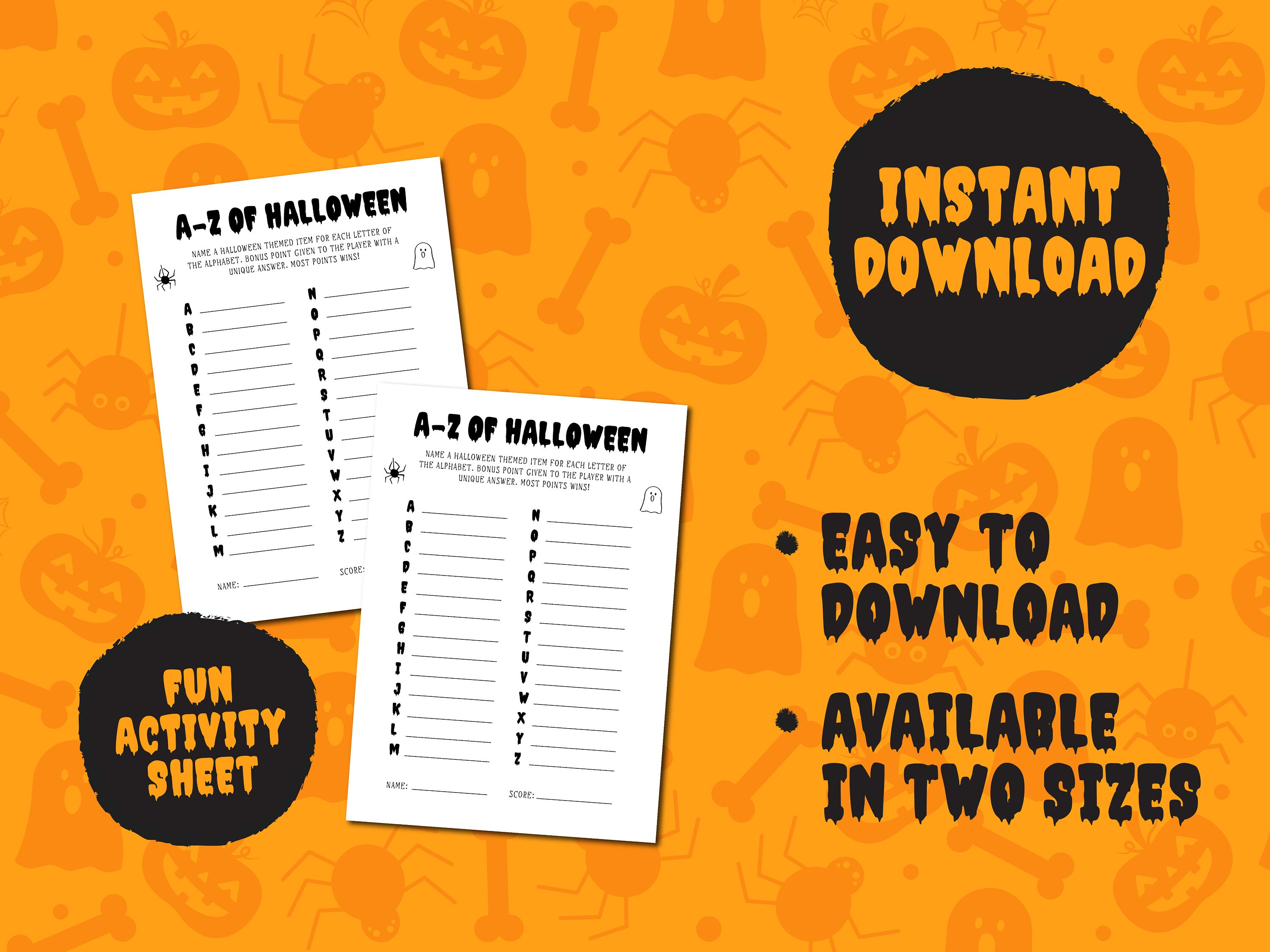 Halloween A-Z Activity Sheet Halloween Party Games Halloween Games Kids ...