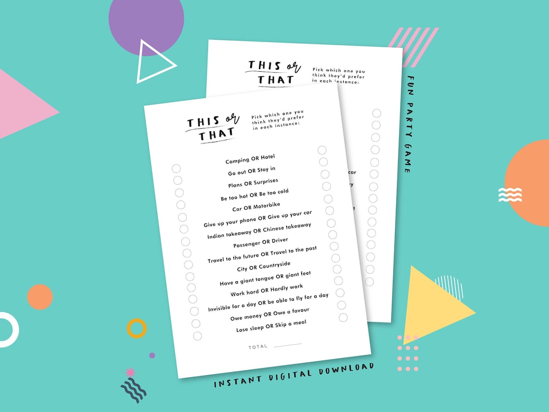 This or That | This or That Game | Party Game | Birthday Games ...