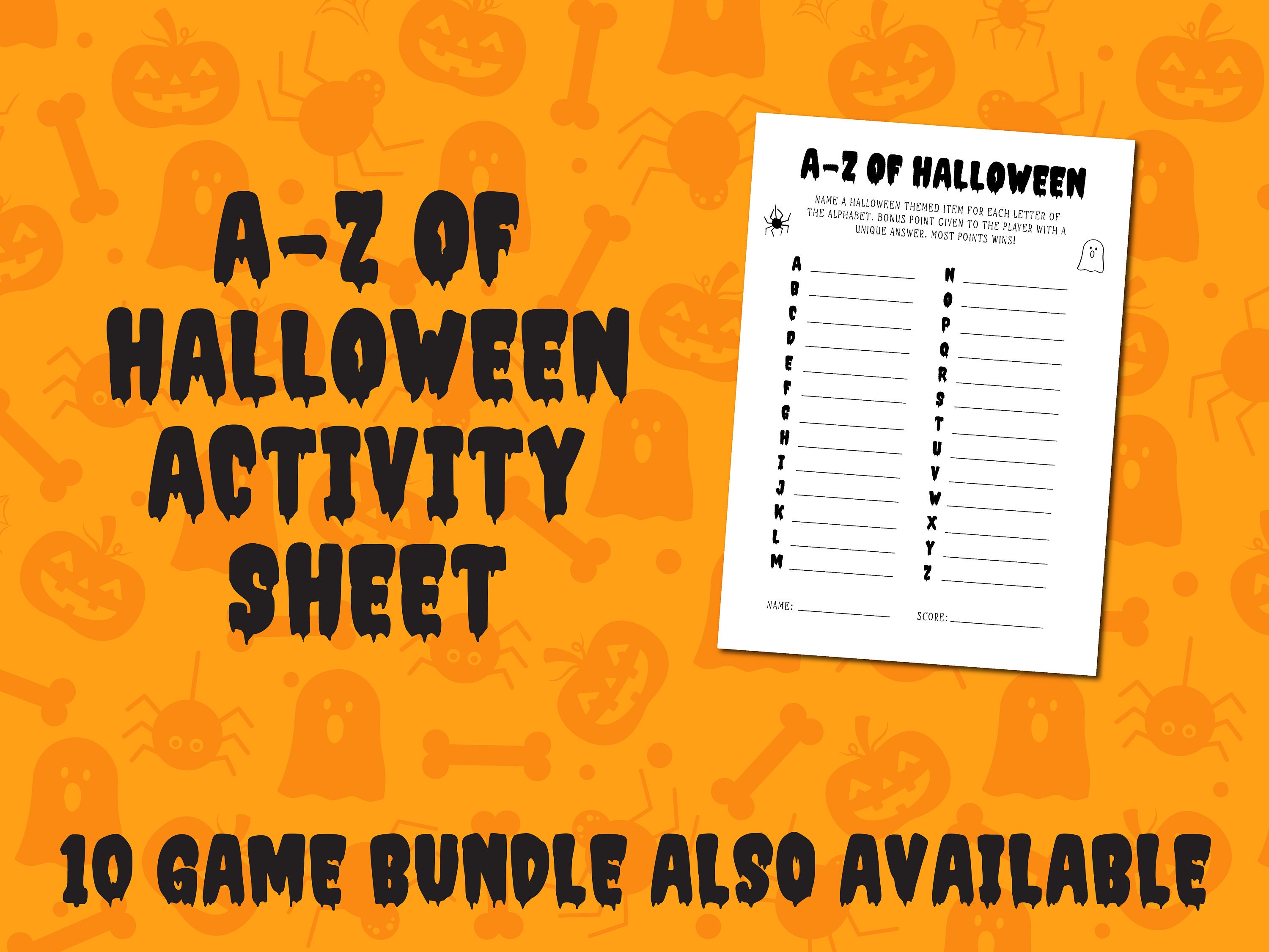 Halloween A-Z Activity Sheet Halloween Party Games Halloween Games Kids ...