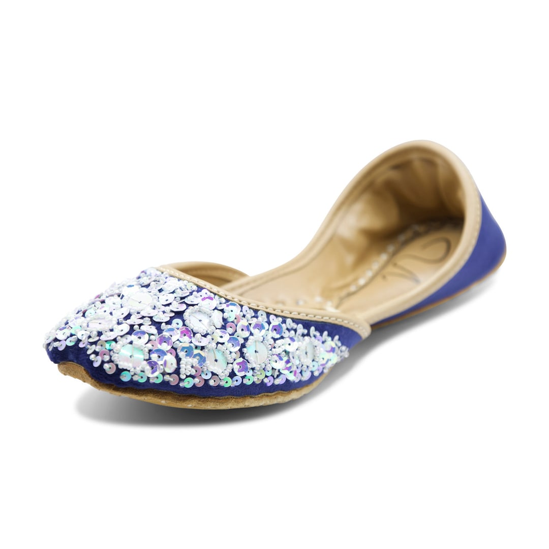 Dark Blue Women's Khussa Beed Work Indian Wedding Bridal Mojari Juti ...