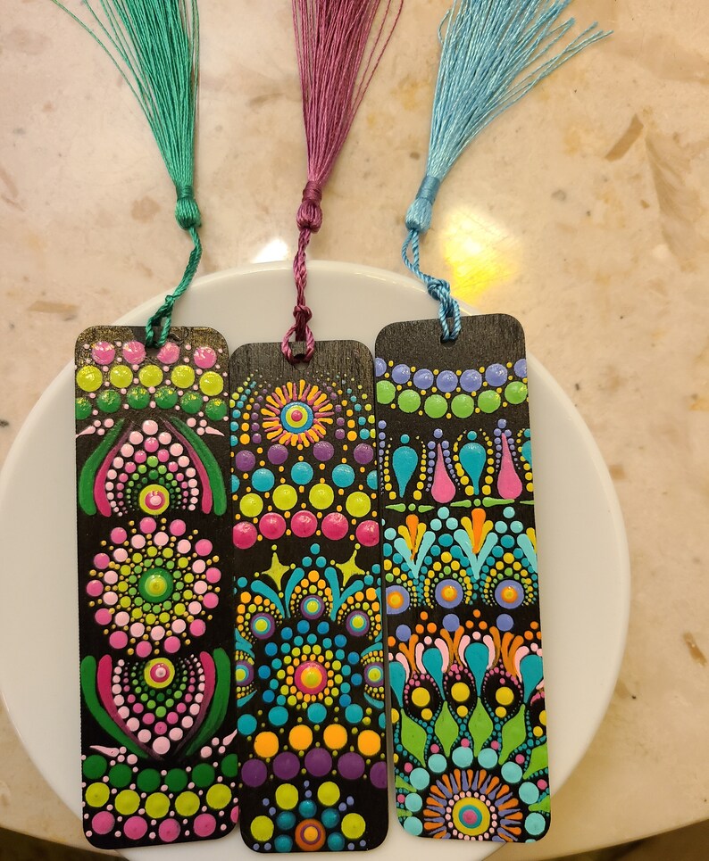 Wooden, Hand-painted Bookmarks With Dot Mandala Art,practical Gift for ...