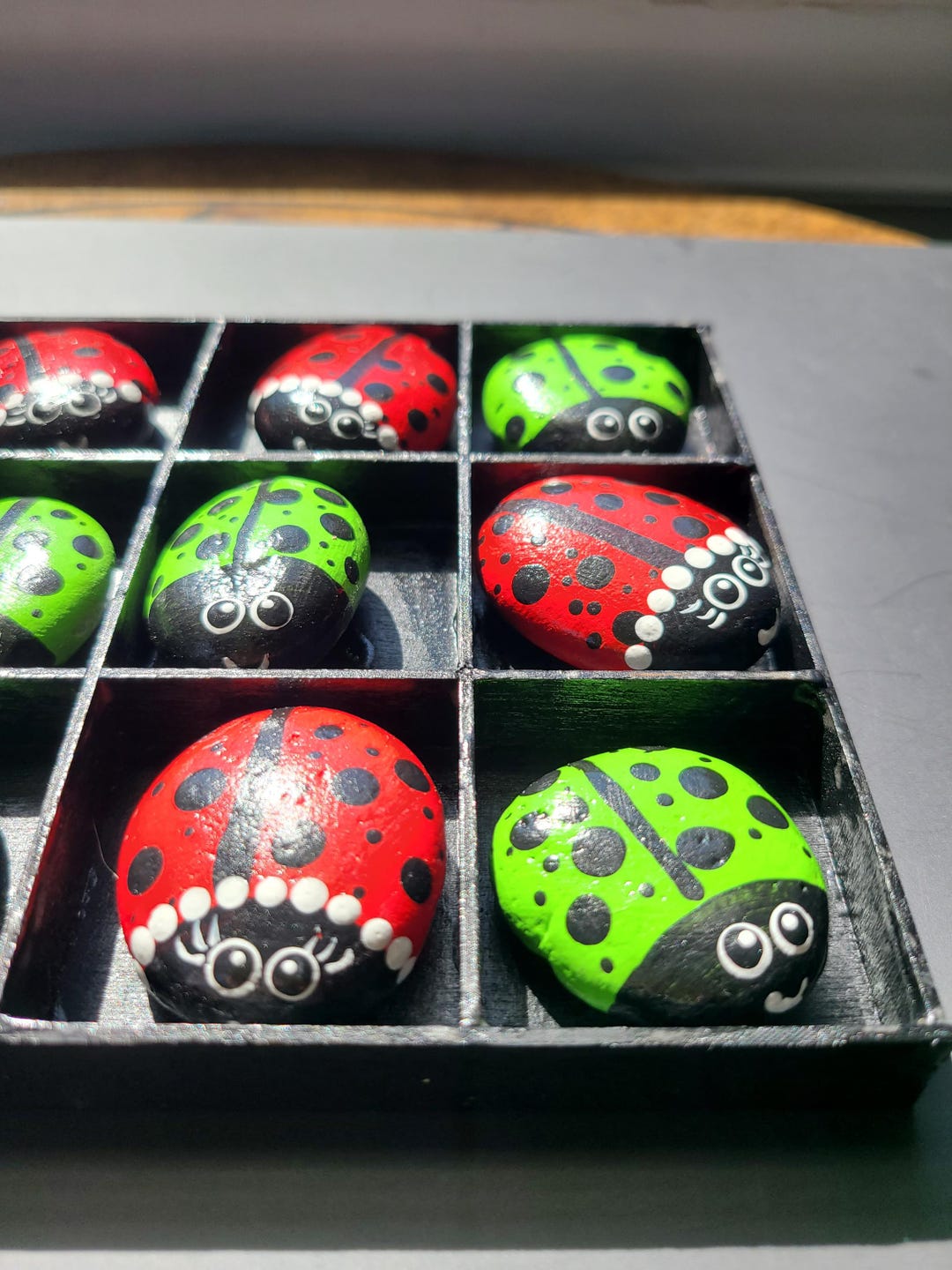 Red/green Ladybug Tic Tac Toe Game Made With Painted Rocks, Includes ...