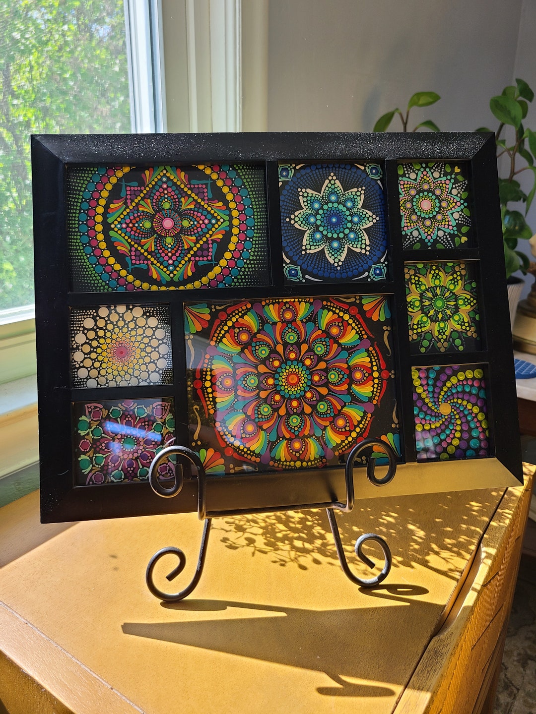 Unique Upcycled Collage Wall Art Hanging With Dot Mandala Designs ...