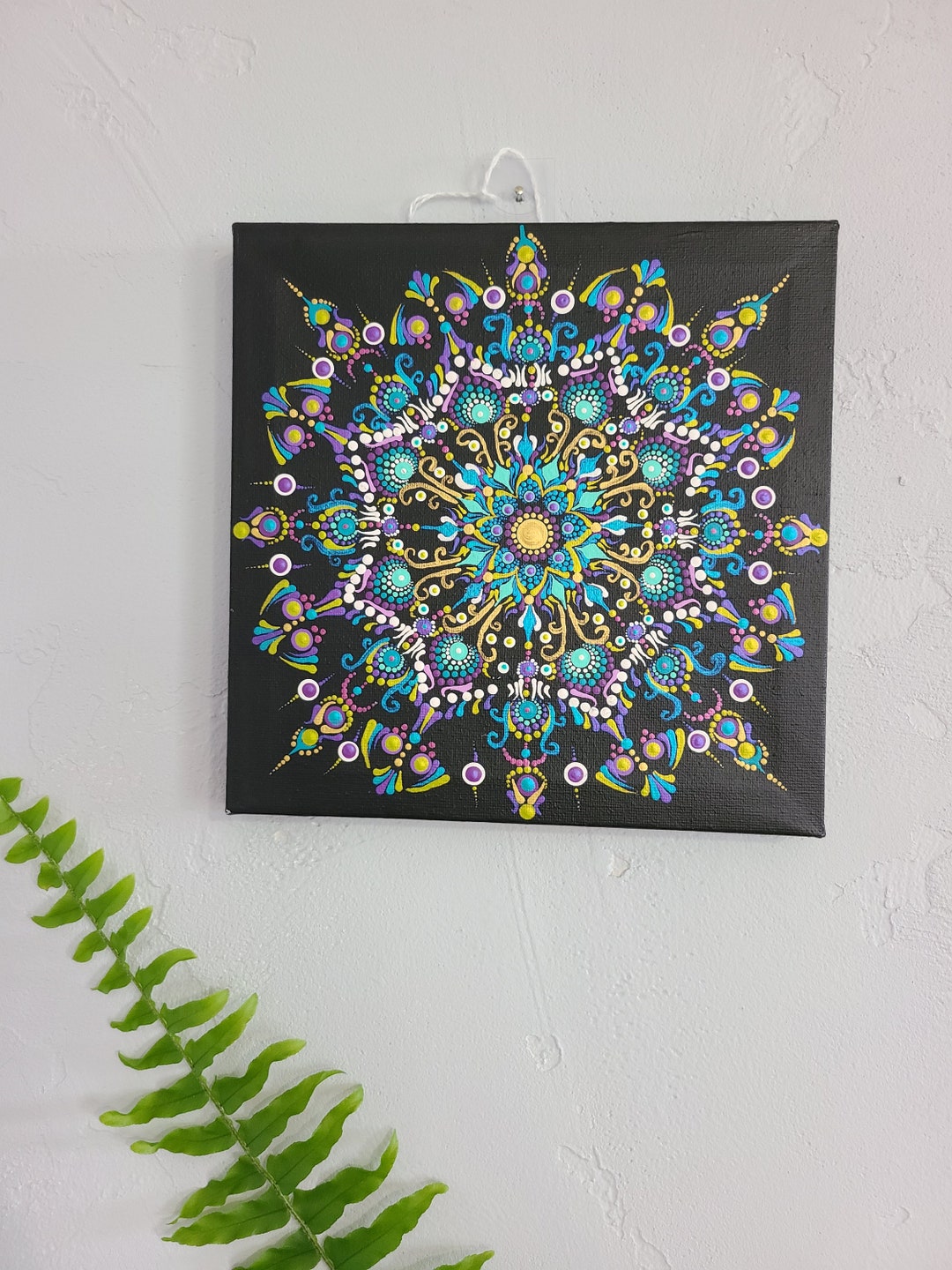 Bohemian, Hand-painted Metalic Dot Mandala; Small Space Decor; Accent ...