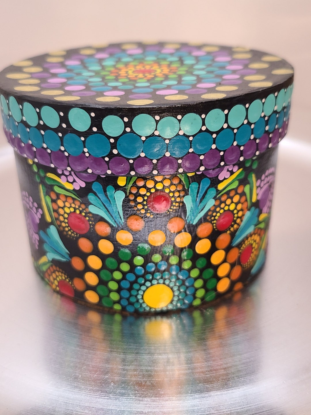 Purple/orange/rainbow Handpainted Cardboard Box for Trinkets, Stylish ...