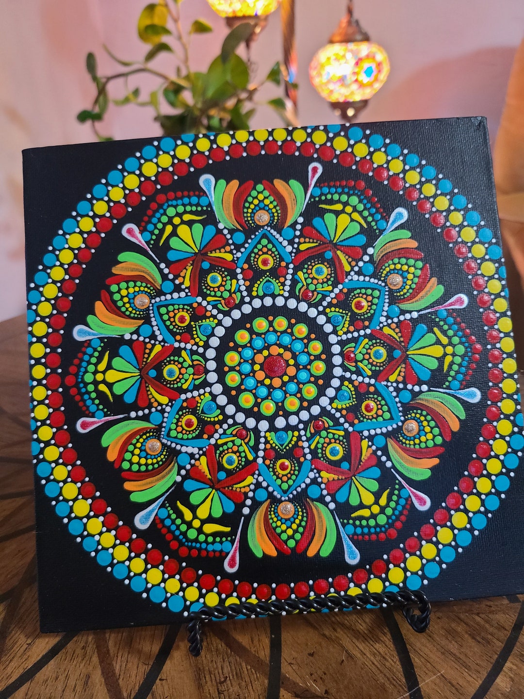8 Inch Hand-painted Colorful Dot Mandala Wall Art, Home/office Decore ...