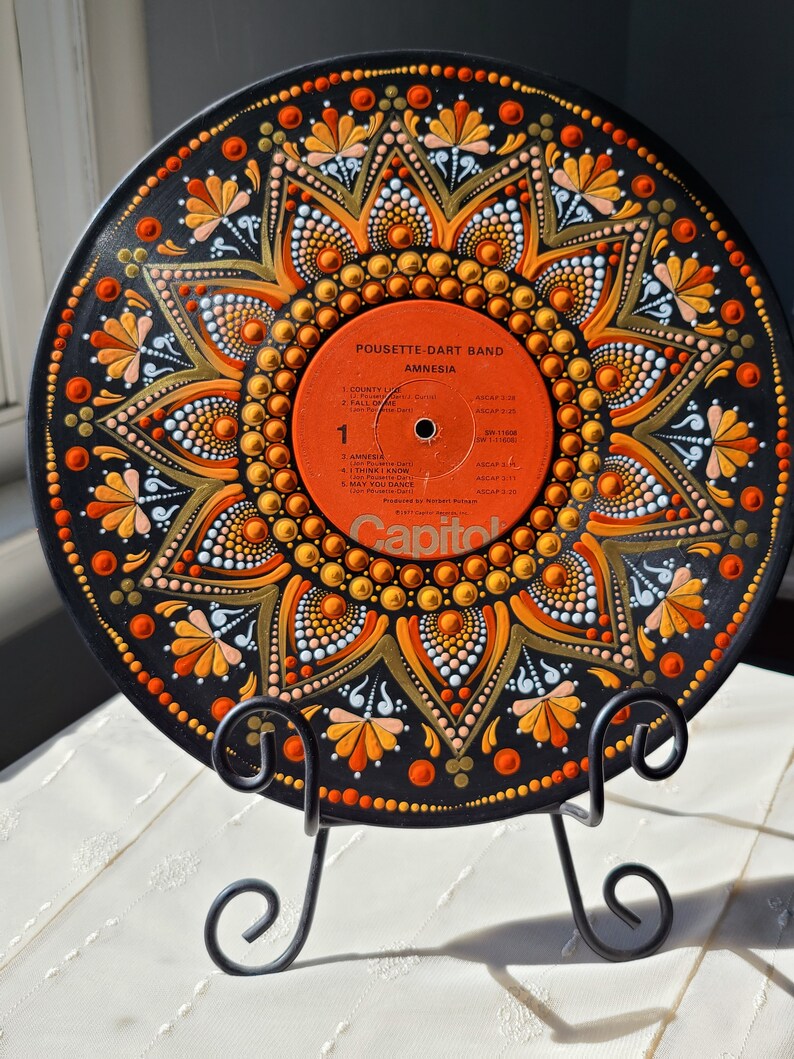 Upcycled Vinyl Album Wall Art With Painted Dot Mandala Design for Home ...