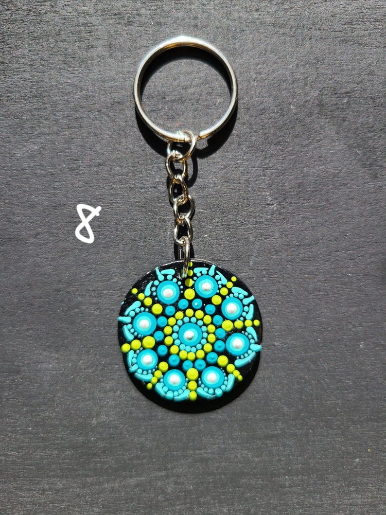 Keychain, Wooden, Hand-painted With Dot Mandala Design, Bohemian ...