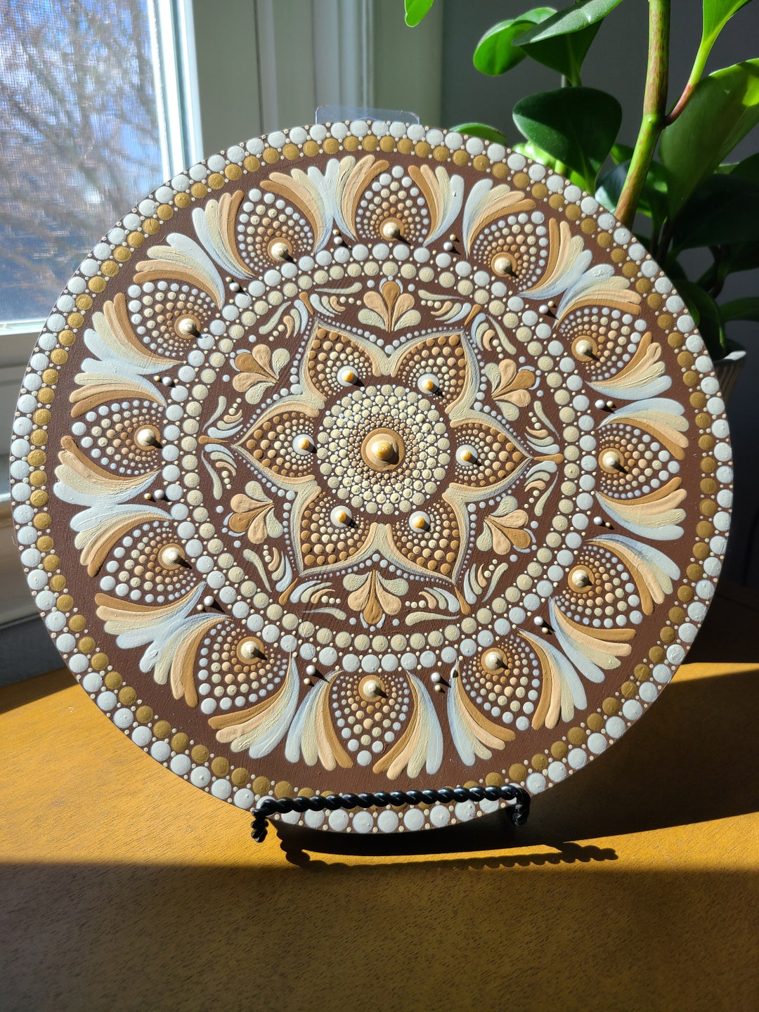 Dot Mandala Art on 10" Wooden Plaque, Bohemian Style Decore for Home or ...