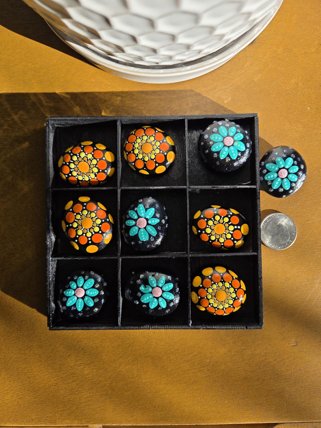 Colorful Tic Tac Toe Game Made With Painted Rocks. Includes Wooden Game ...