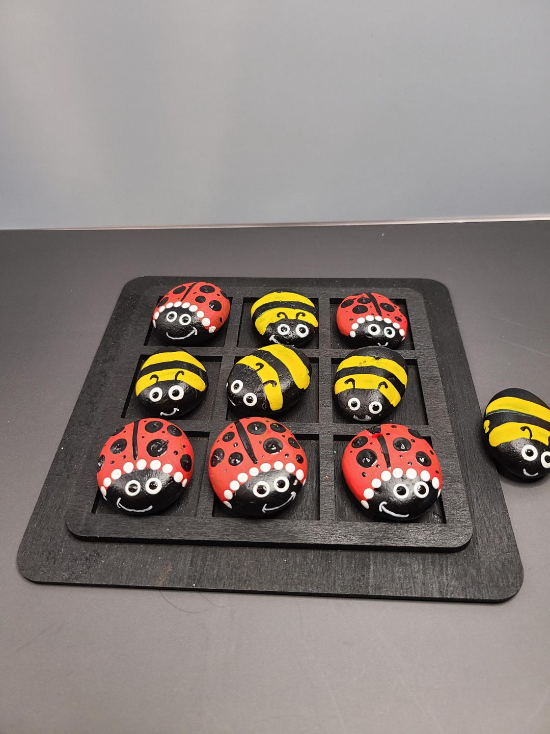 Ladybug and Bee Tic Tac Toe Game Made With Painted Rocks, Includes ...