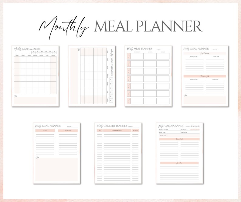 Monthly & Weekly Meal Planner - Etsy