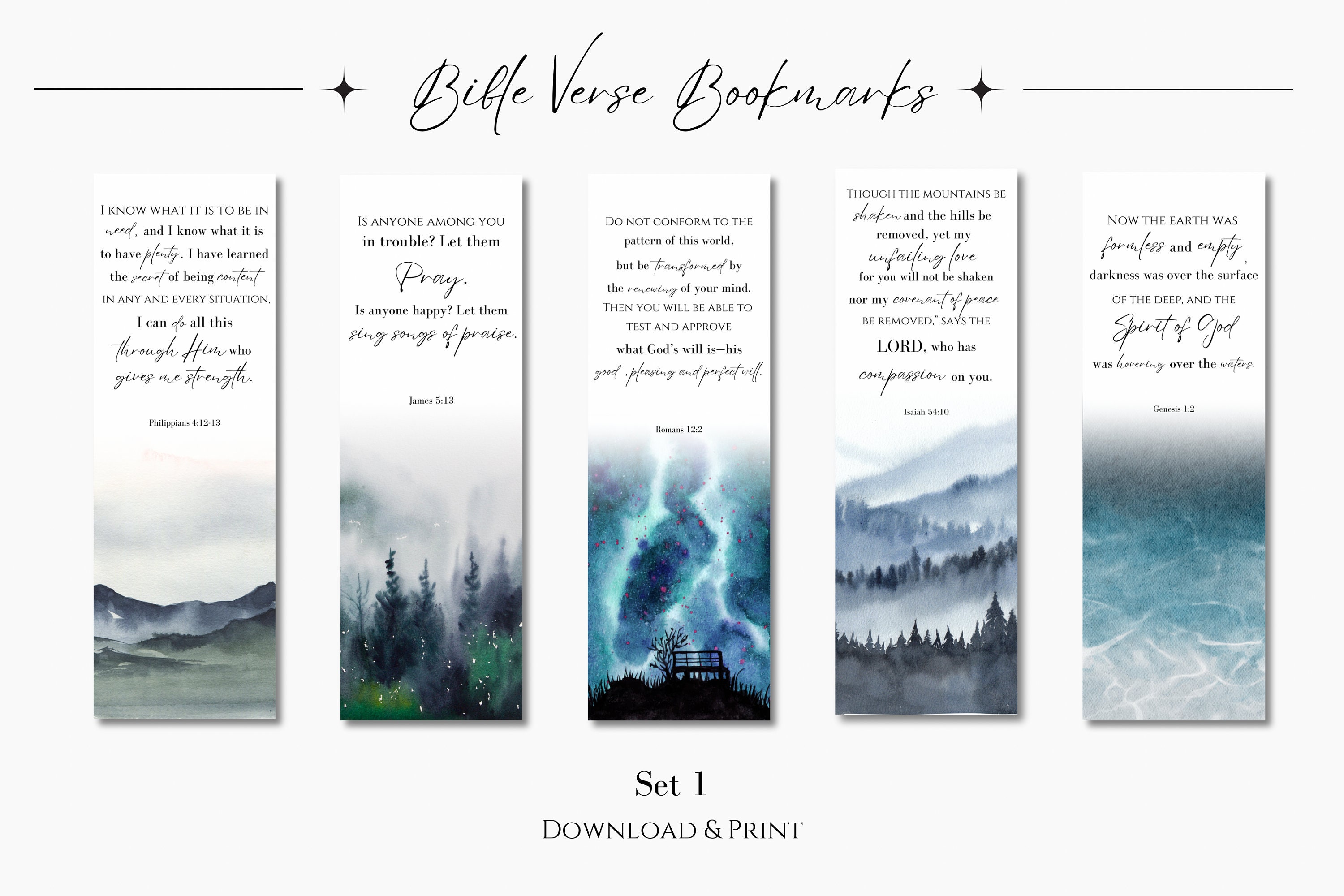 Watercolor Bible Verse Bookmarks - Scriptures - Set of 5 - Etsy