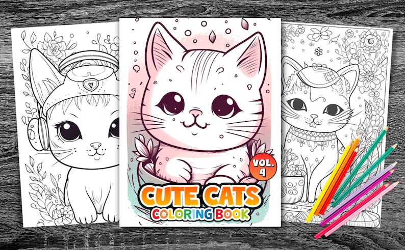 Cute Cats Coloring Book Volume 4 - Etsy