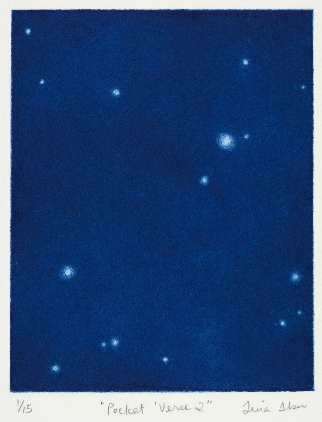 Indigo Blue Starry Night Mezzotint Print: Abstract Art, Limited Edition ...