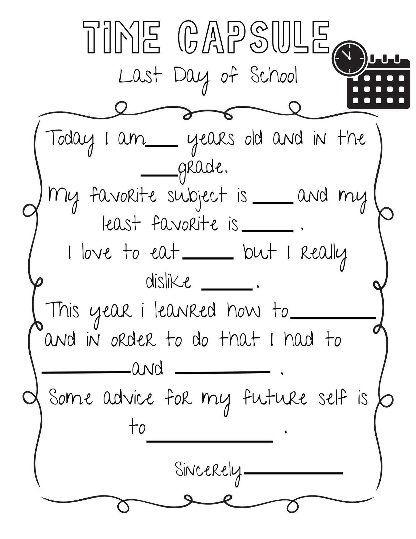 Back to School, Time Capsule, Student Activity, Teacher Printable, Pdf ...