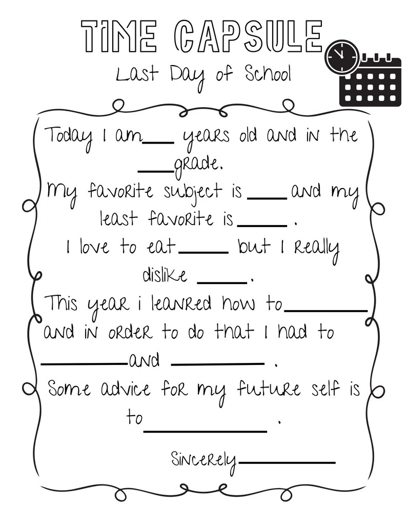 Back to School, Time Capsule, Student Activity, Teacher Printable, Pdf ...