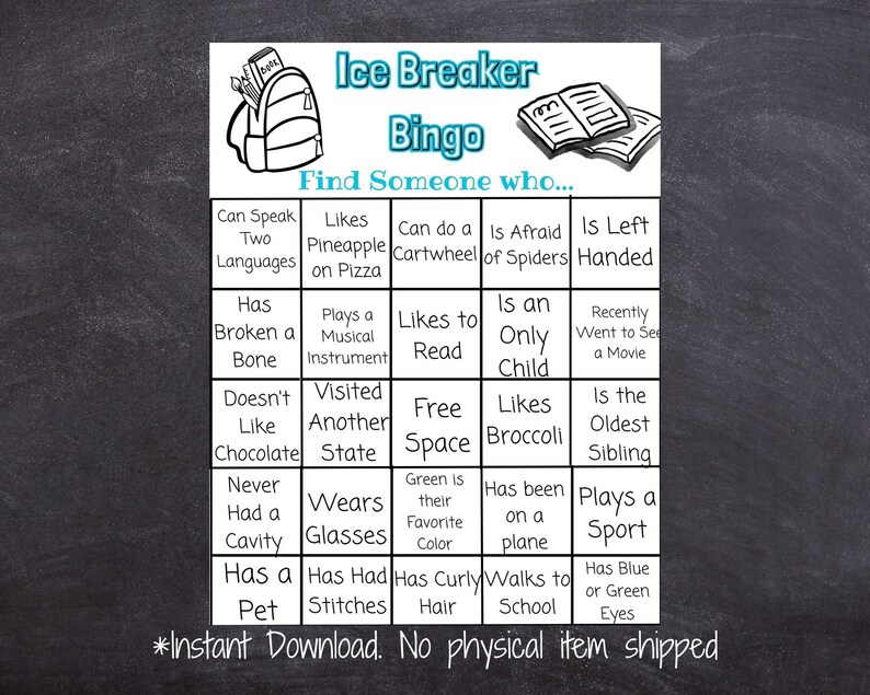 Back to School, Instant Download, Pdf, Ice Breaker, Bingo, School ...