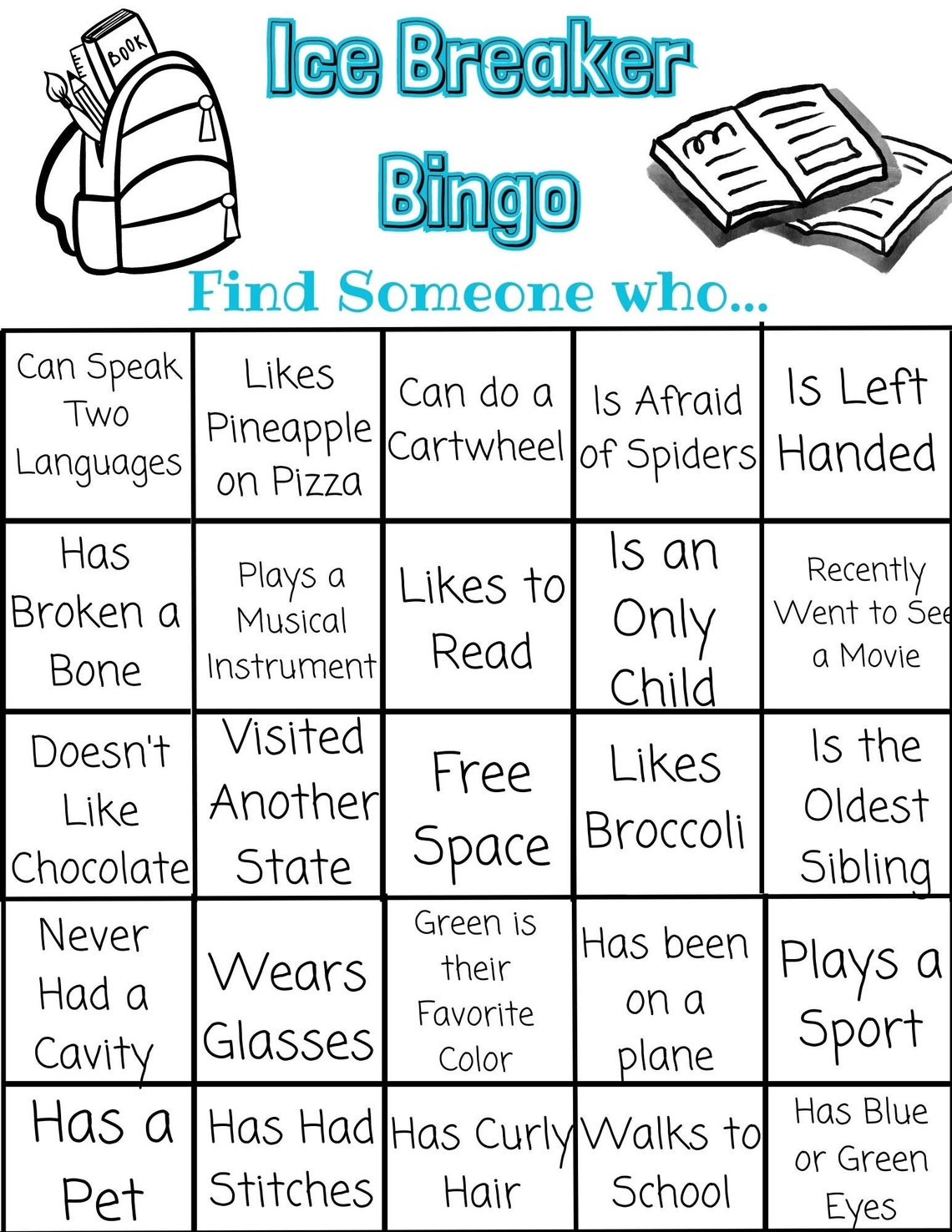 Back to School, Instant Download, Pdf, Ice Breaker, Bingo, School ...