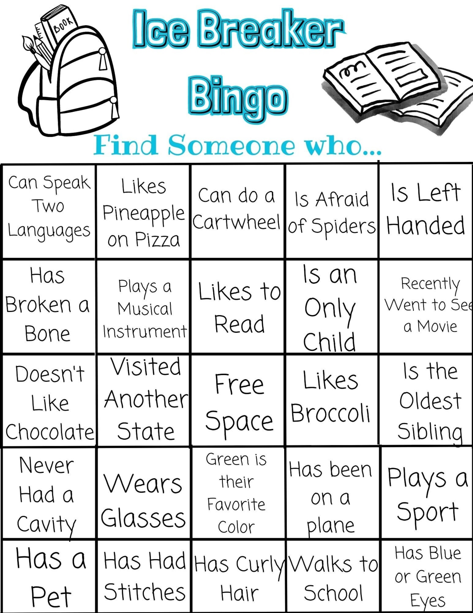 Back to School, Instant Download, Pdf, Ice Breaker, Bingo, School ...
