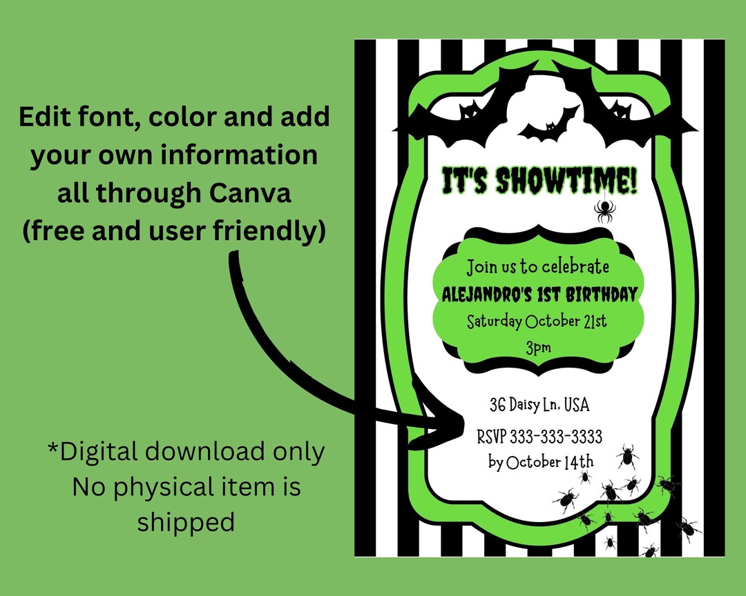 Beetlejuice, It's Showtime, Halloween, Birthday Invitation, Birthday ...