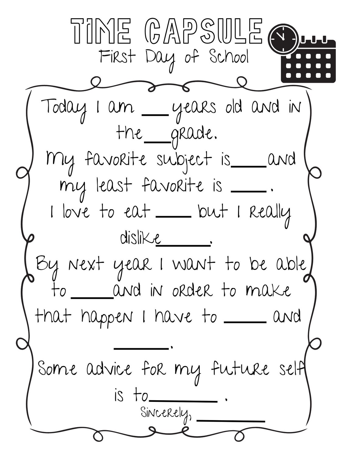 Back to School, Time Capsule, Student Activity, Teacher Printable, Pdf ...
