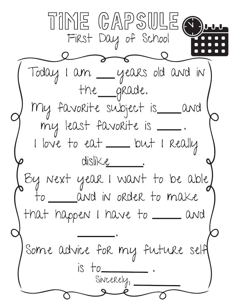Back to School, Time Capsule, Student Activity, Teacher Printable, Pdf ...
