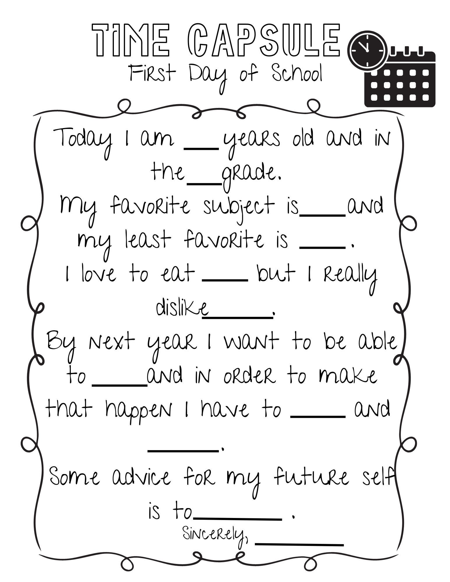 Back to School, Time Capsule, Student Activity, Teacher Printable, Pdf ...